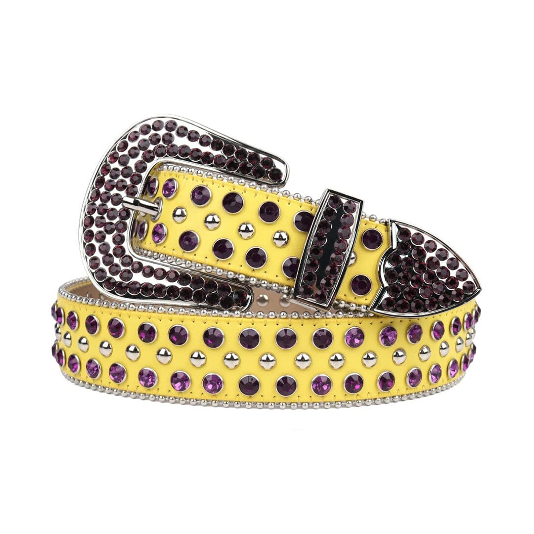 Yellow Strap With Purple & Metal Studded Rhinestone Belt – Rhinestone ...