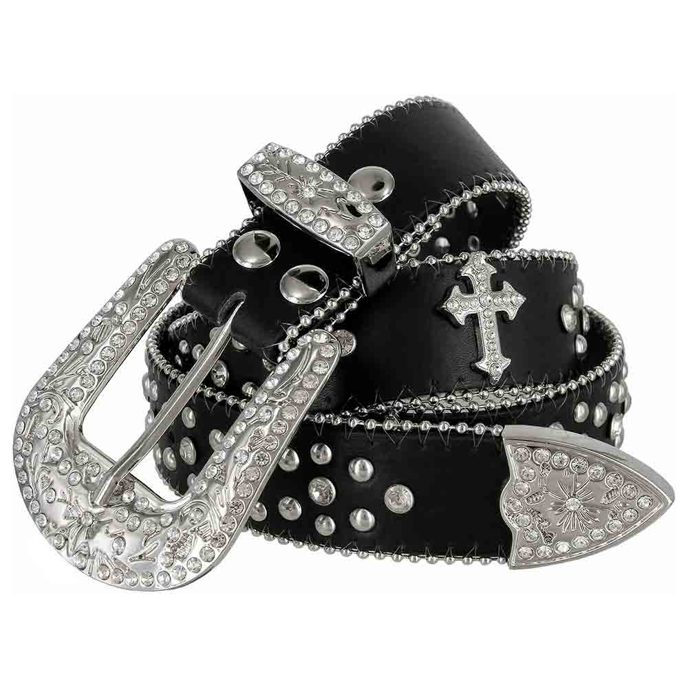 Black Cross Stones With Studs And White Stones Studded Rhinestones Bel – Rhinestone Belt Store