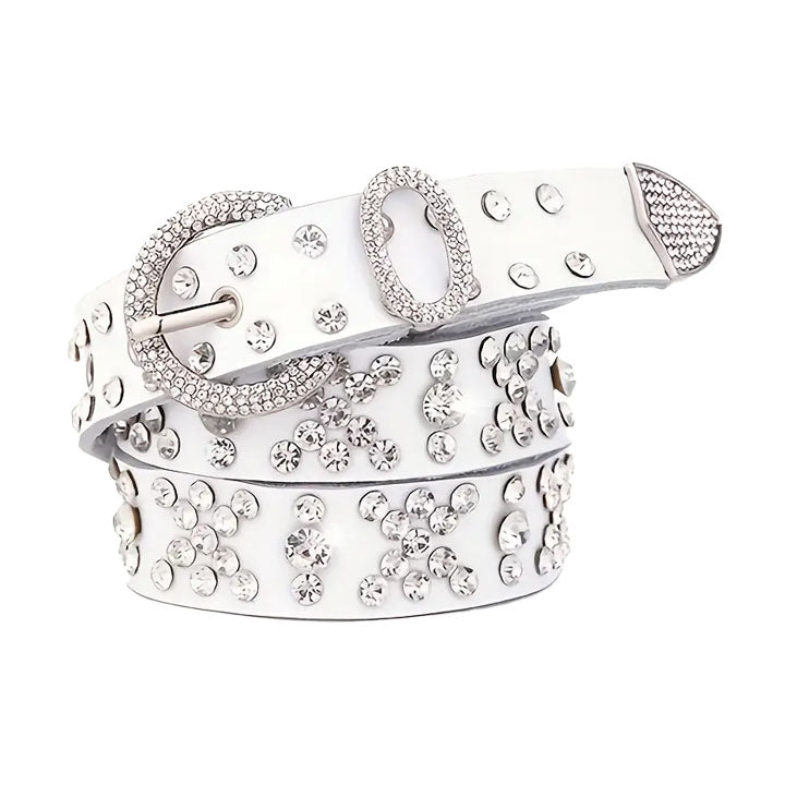 White Rhinestone Bling Western Belt – Rhinestone Belt Store