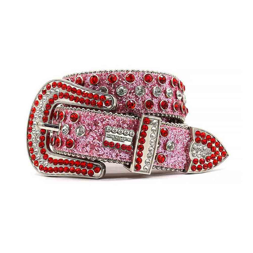 Pink Strap With Shiny Red & Silver Studs Sparkle BB Belt – Rhinestone ...