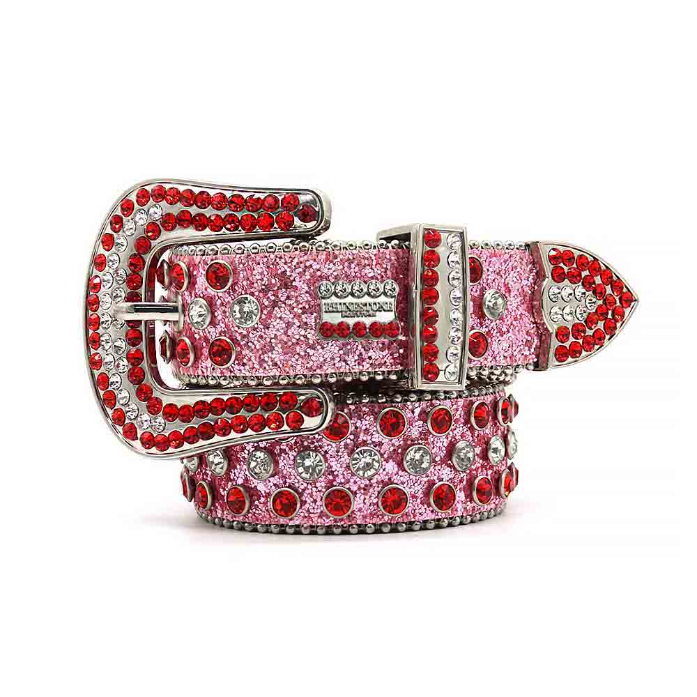 Pink Strap With Shiny Red & Silver Studs Sparkle BB Belt – Rhinestone ...
