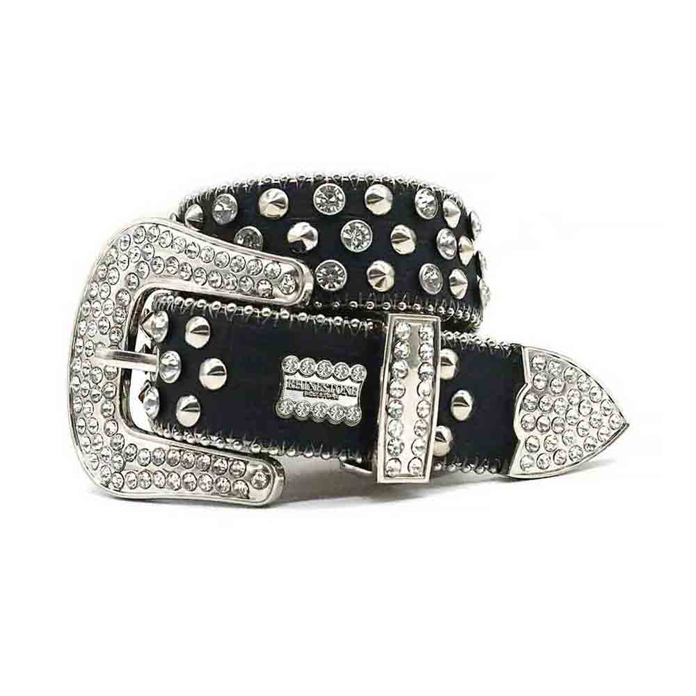 Black With Silver Studs Sparkle Rhinestone Belt – Rhinestone Belt Store