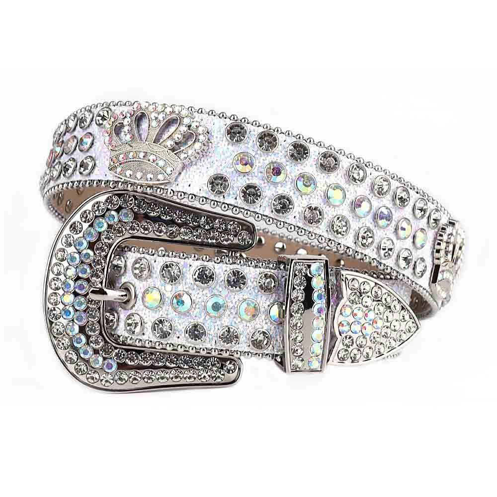 Sm Rhinestones Leather Strap Belts Crystal White And White Multi Stone ...
