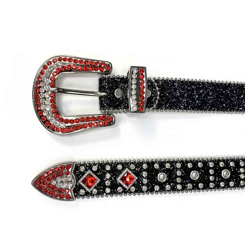 Black Strap With Big Red & Transparent Studded Rhinestone Belt ...