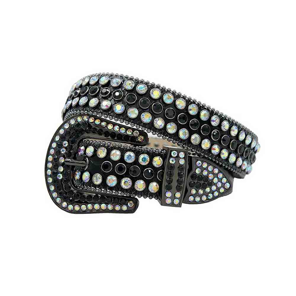 Black Strap With Black & Multi Color Studded Rhinestone Belt ...