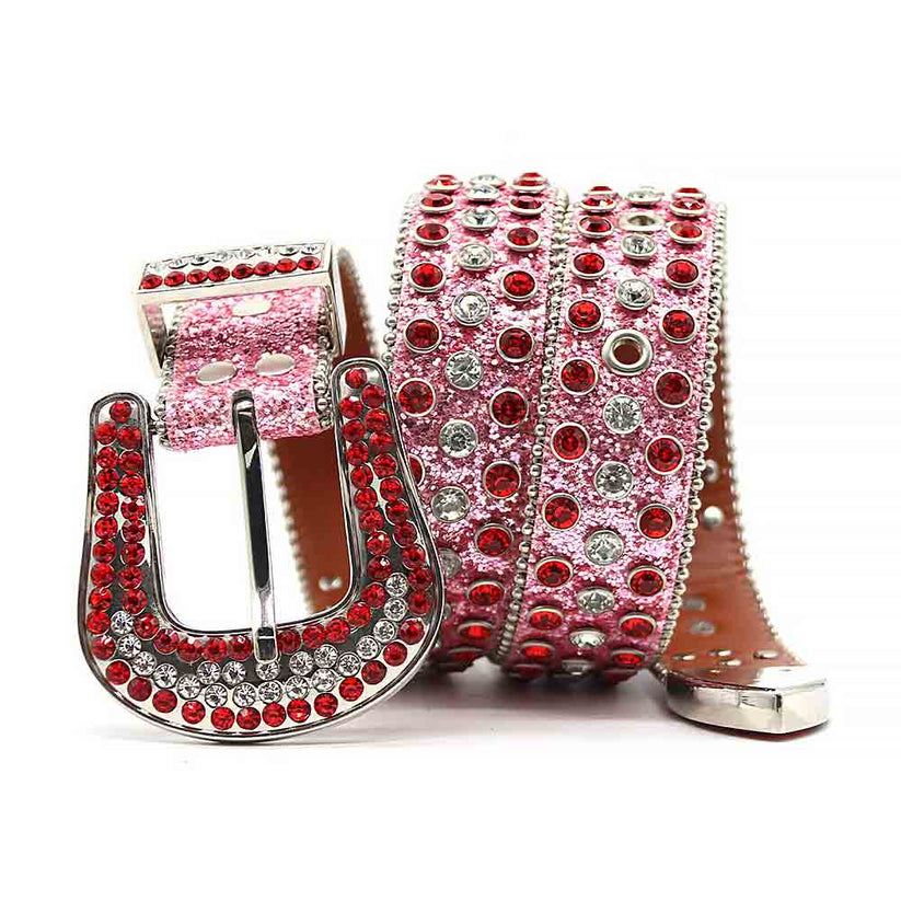 Pink Strap With Shiny Red & Silver Studs Sparkle BB Belt – Rhinestone ...