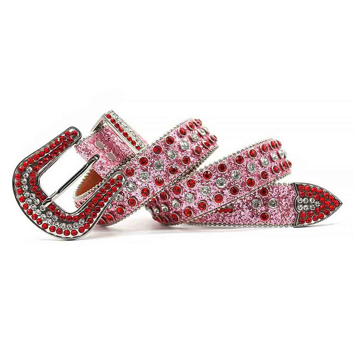 Pink Strap With Shiny Red & Silver Studs Sparkle BB Belt – Rhinestone ...