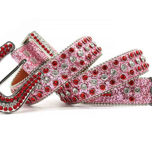 Pink Strap With Shiny Red & Silver Studs Sparkle BB Belt – Rhinestone ...