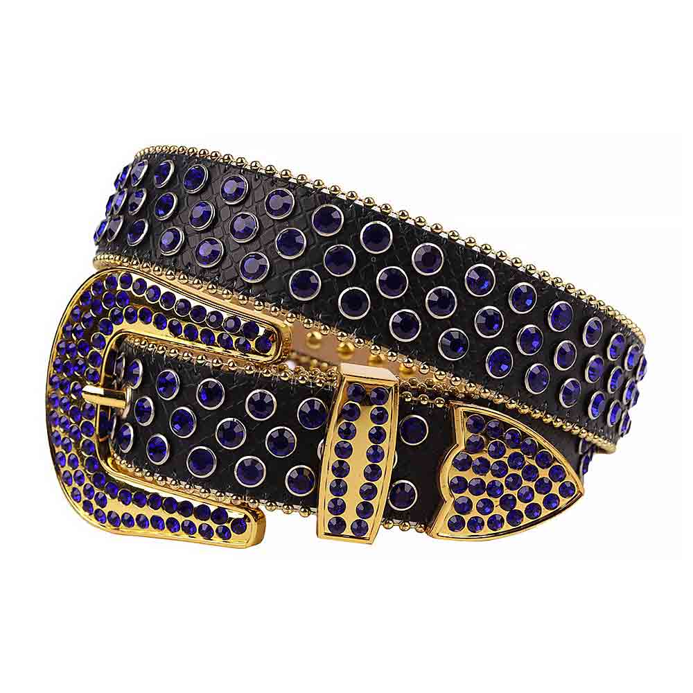 Rhinestone Black belt and Blue Crystal Diamonds with Gold Buckle Studd ...