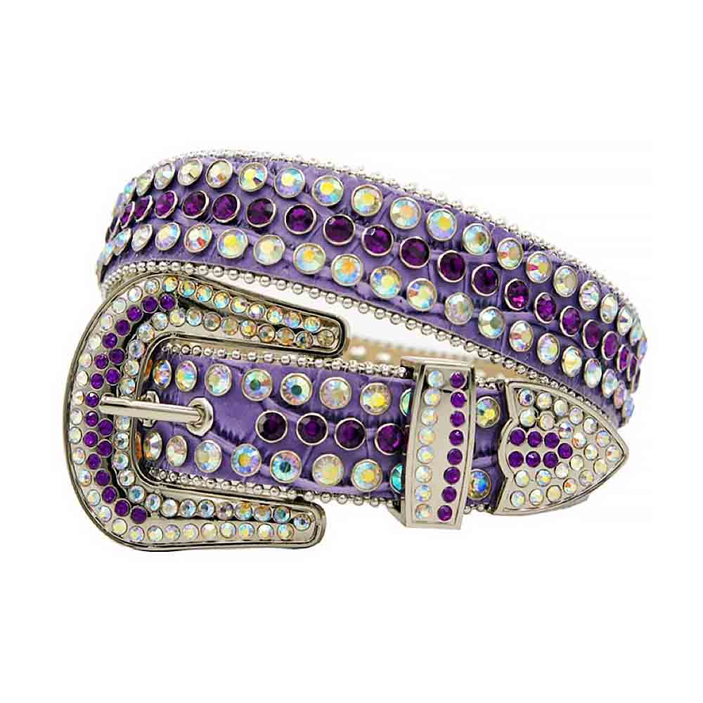 Rhinestones Leather Belt Purple with Multi Stones – Rhinestone Belt Store