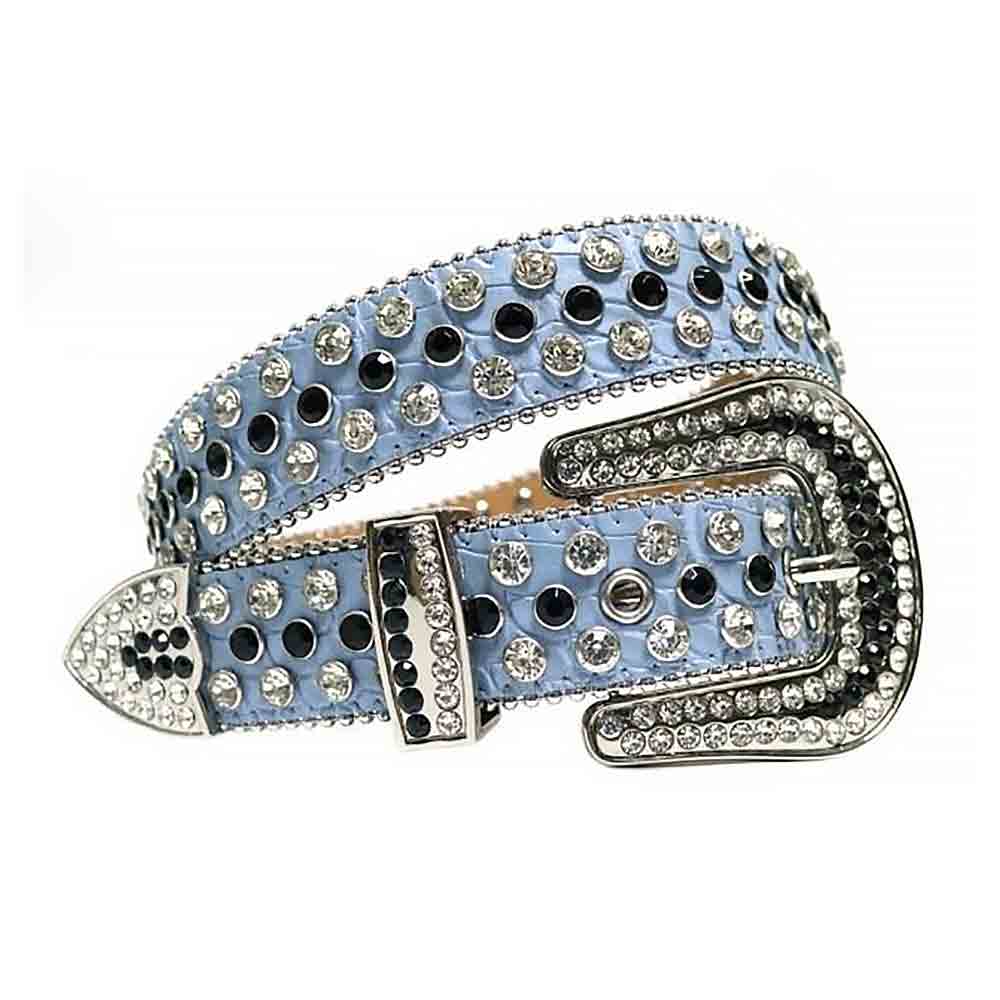 Rhinestones Leather Belt light Blue with White and Black – Rhinestone ...