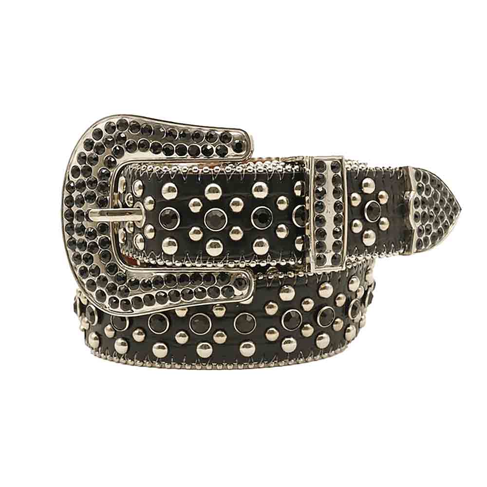Black Strap With Gold Studded Black Rhinestones Belt – Rhinestone Belt ...
