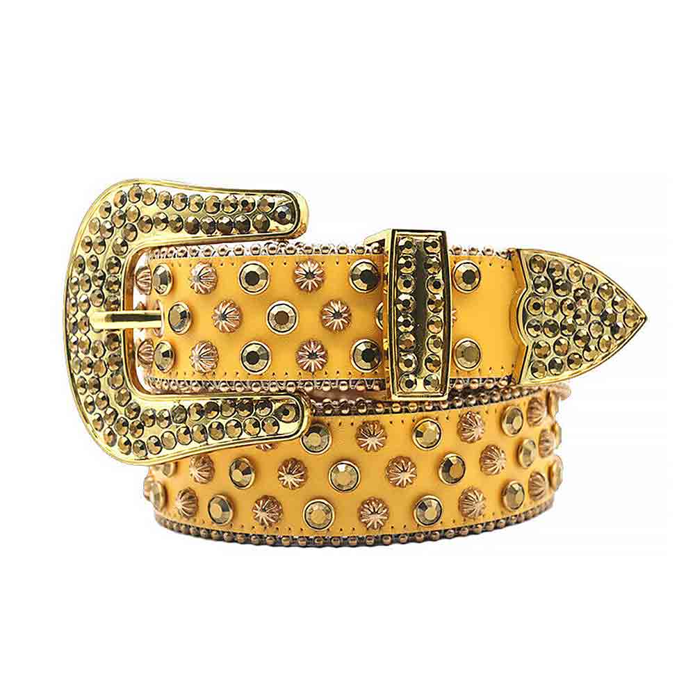 Yellow Strap With Gold Studded Rhinestone Belt – Rhinestone Belt Store