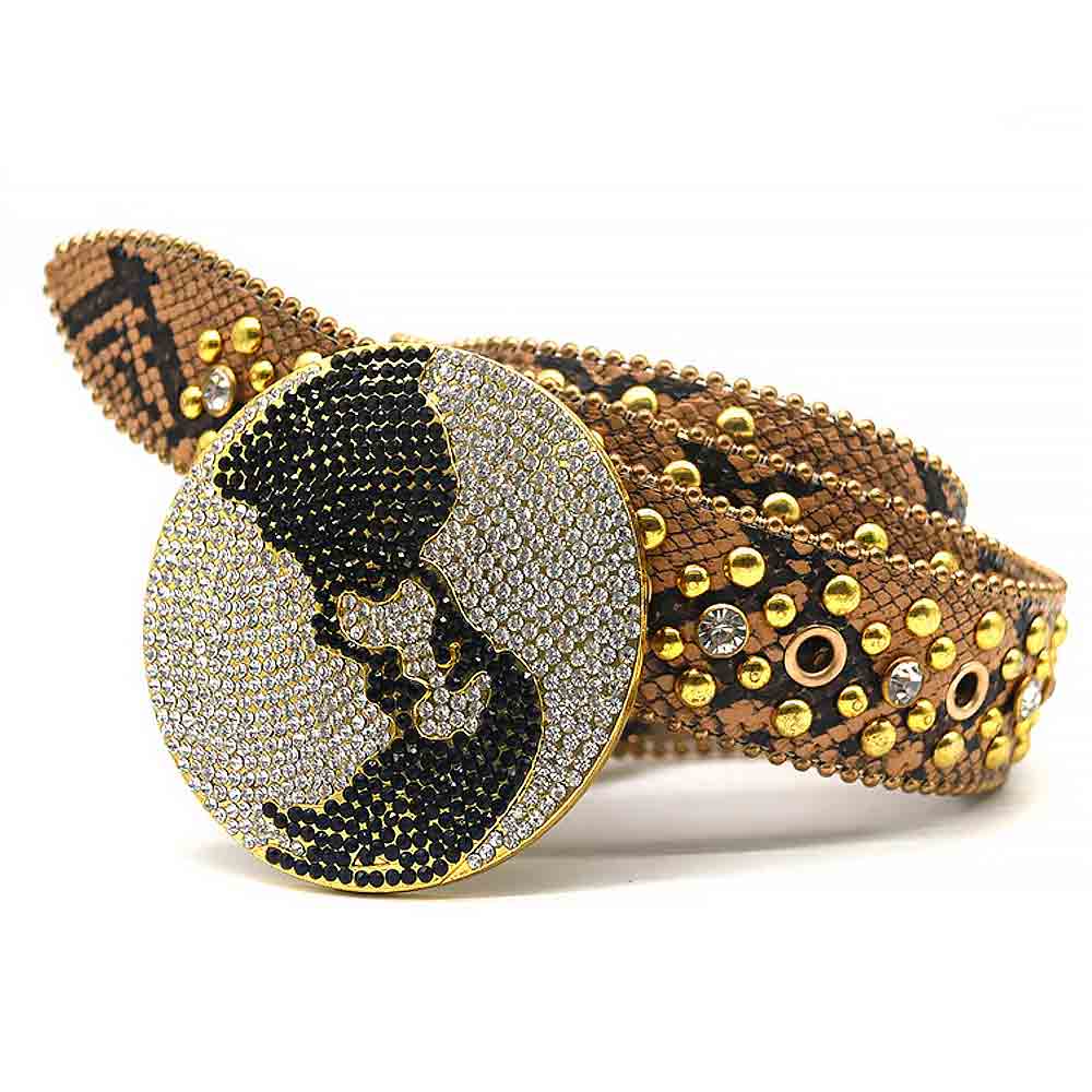 Globe Gold Matte Diamond Belt With Gold & Transparent Rhinestones ...